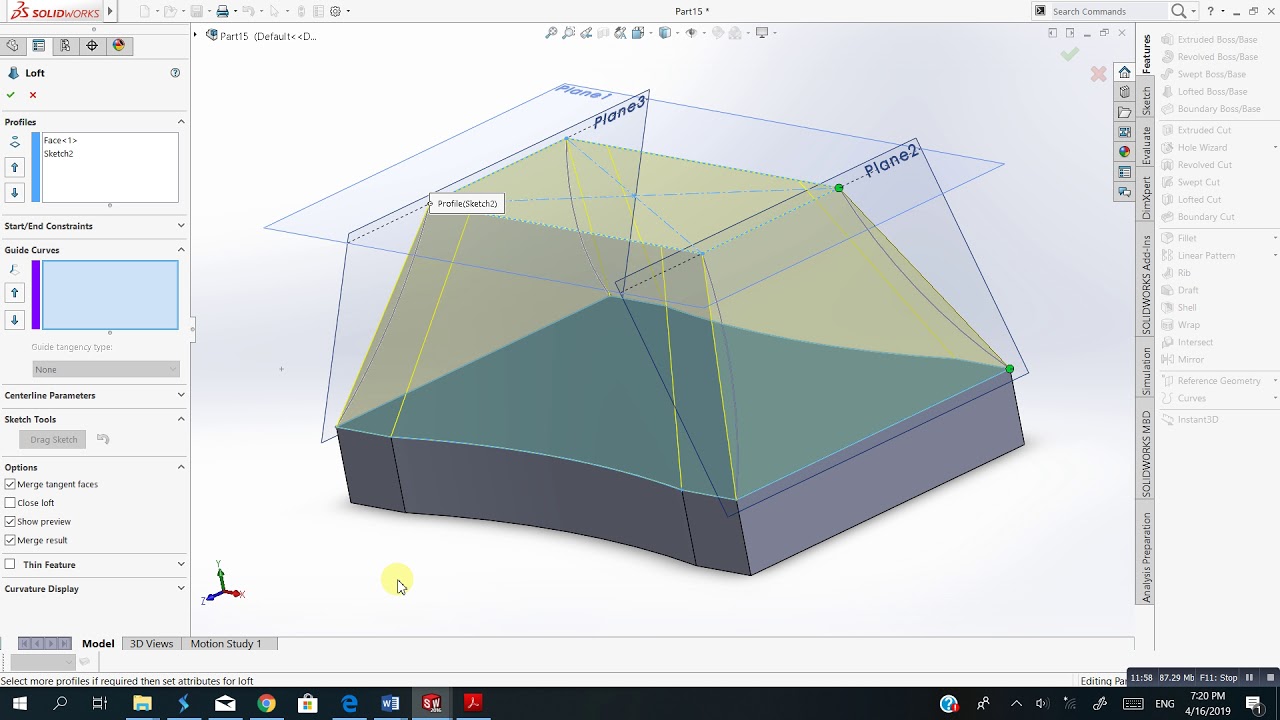 Extra Loft with guided curves - YouTube