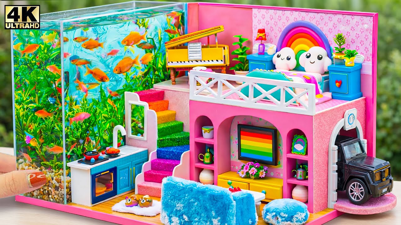 Make Luxury Rainbow Aquarium Dollhouse with Giant Fish Tank 🌈🐠 DIY ...