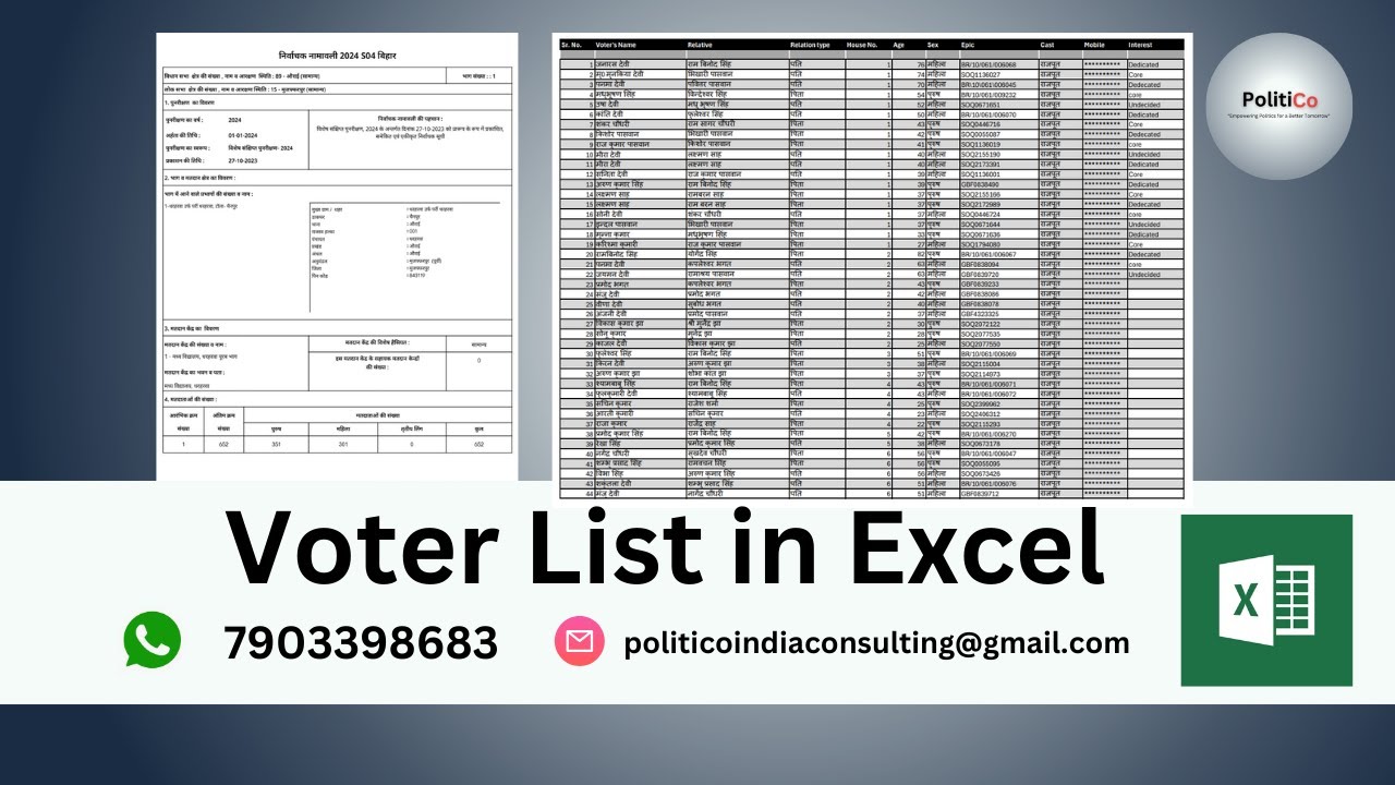 Voter list in excel format Whatsapp - 7903398683 - YouTube