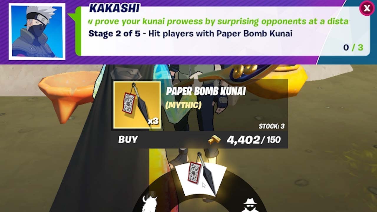 Hit players with Paper Bomb Kunai - Stage 2 of 5 - KAKASHI - Fortnite ...