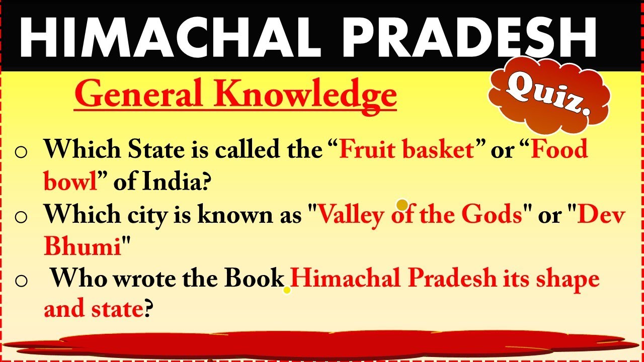 Himachal Pradesh General Knowledge | General Knowledge Questions and ...