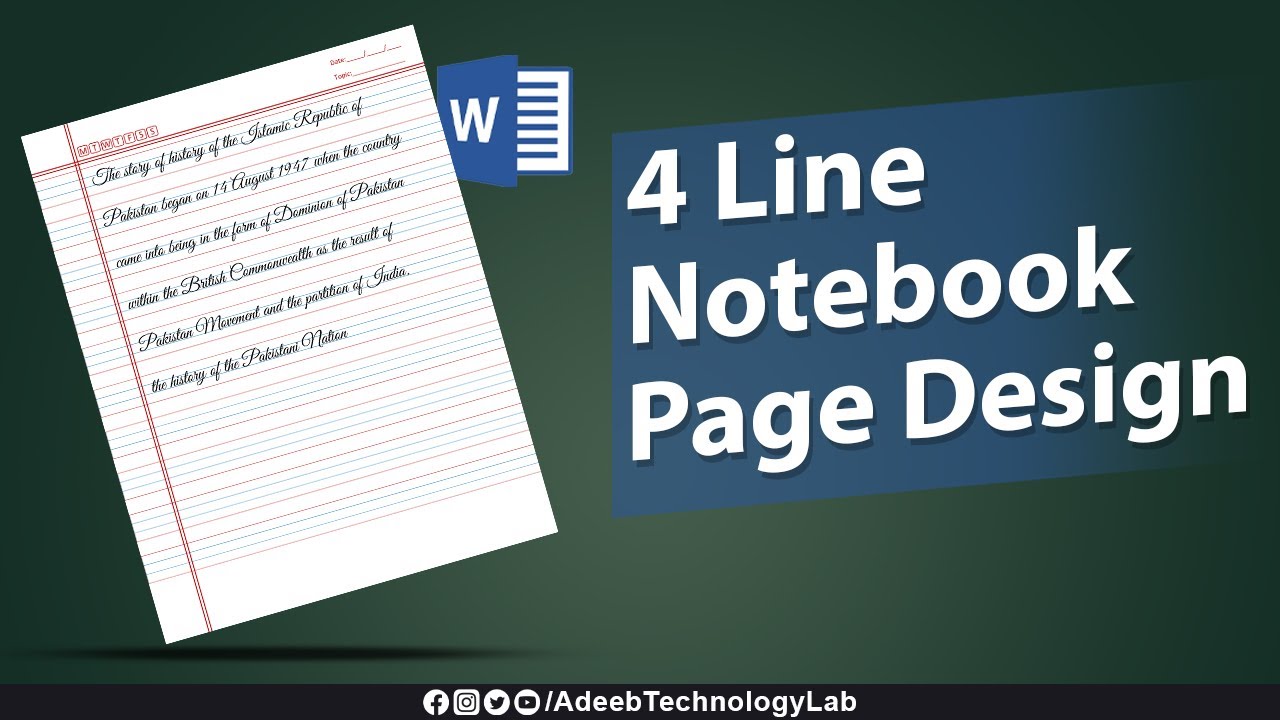 4 Line Notebook Page Design in Microsoft Word || Hindi Urdu ...