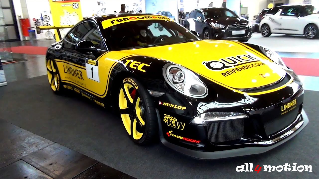 Porsche 911 991 Quick Reifendiscount yellow black / huge wing - YouTube