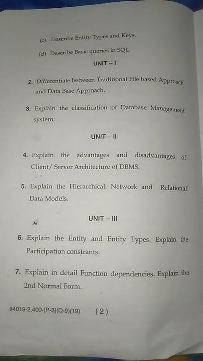 Database management system bsc(pass and hons.) computer science 5th sem exam -november2019 - YouTube