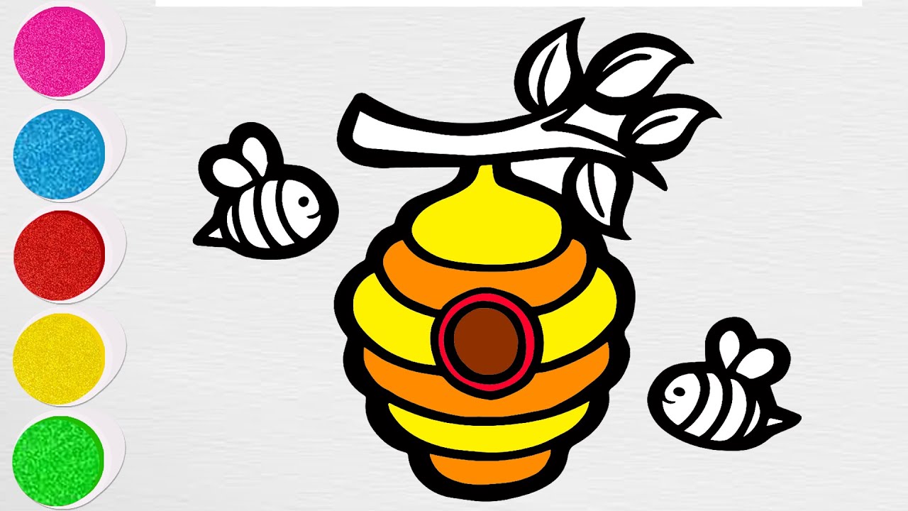 How To Draw A Beehive Bees Honeycomb | Step by Step - YouTube