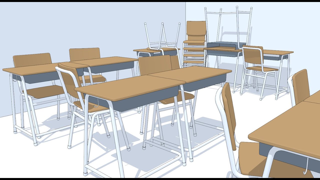 [소품 스케치업] 교실 책걸상 (Sketchup - Classroom desks and chairs) - YouTube