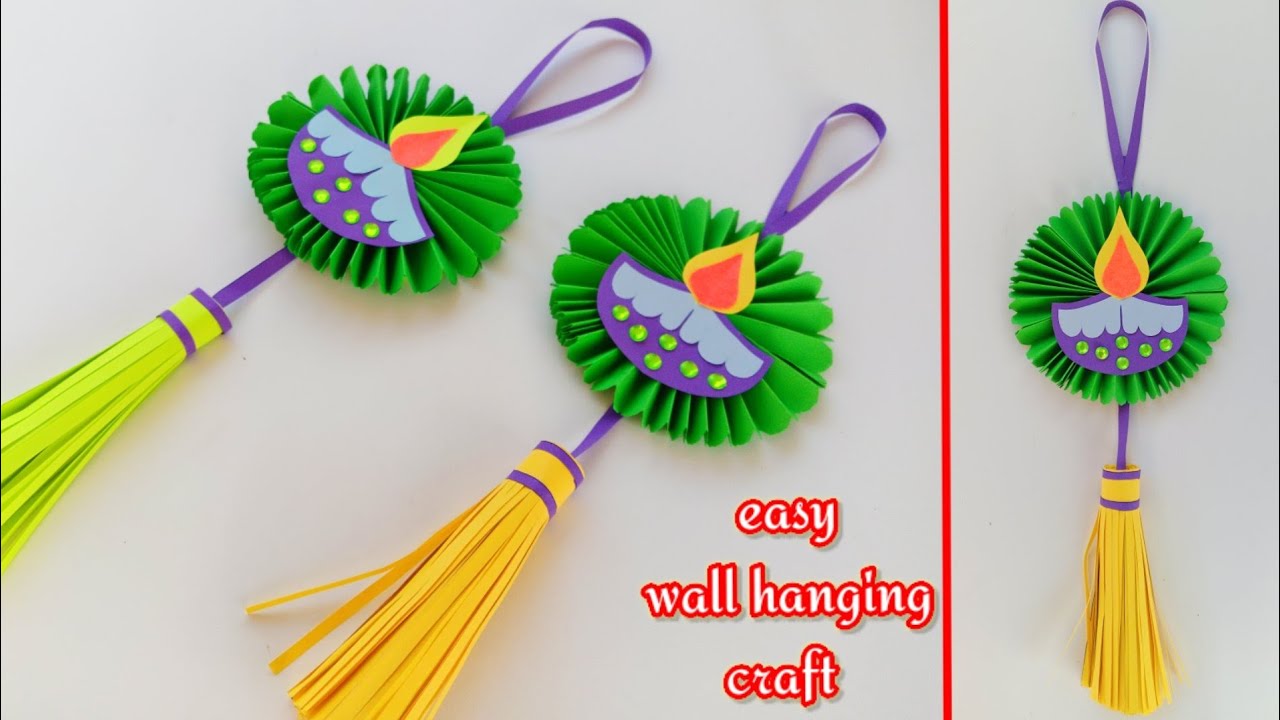 Paper Diya Wall Hanging / Diwali Decoration Craft Ideas / Wall Hanging ...