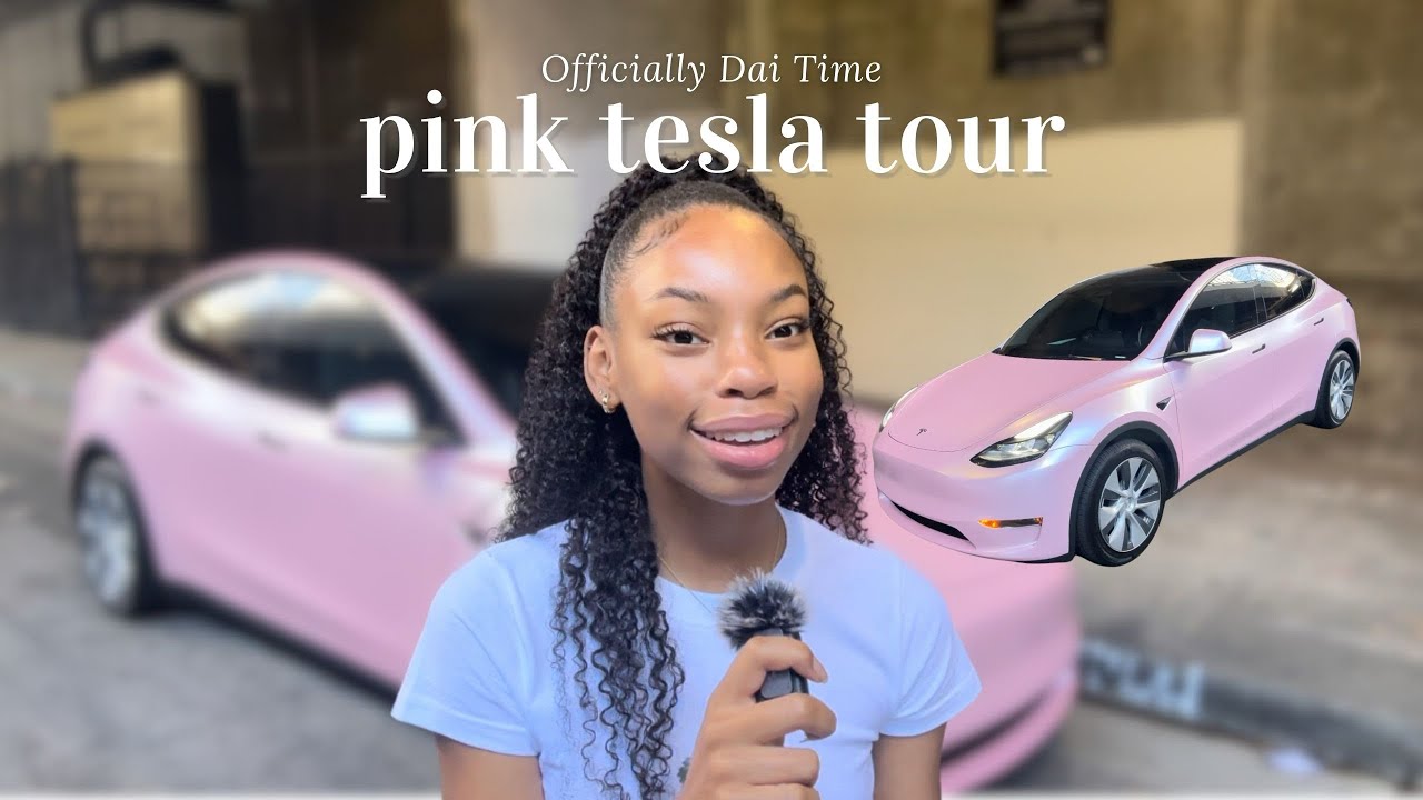 highly requested pink Tesla tour 💕 | Officially Dai Time - YouTube