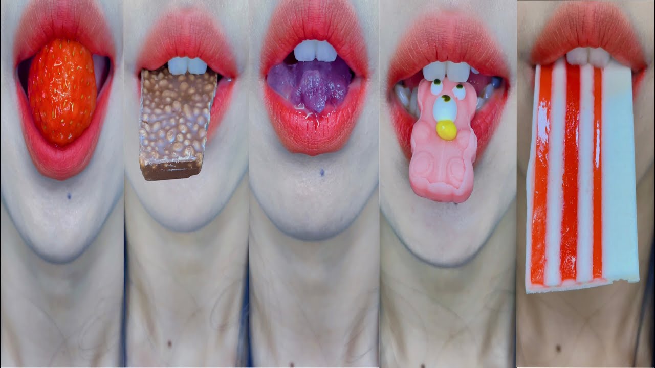 ASMR Satisfying STRAWBERRY CRUNKY TEDDY BEAR CHEWING GUM ICE Eating ...