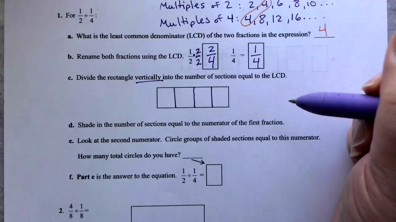 Dividing Fractions with Common Denominators Using Models - YouTube