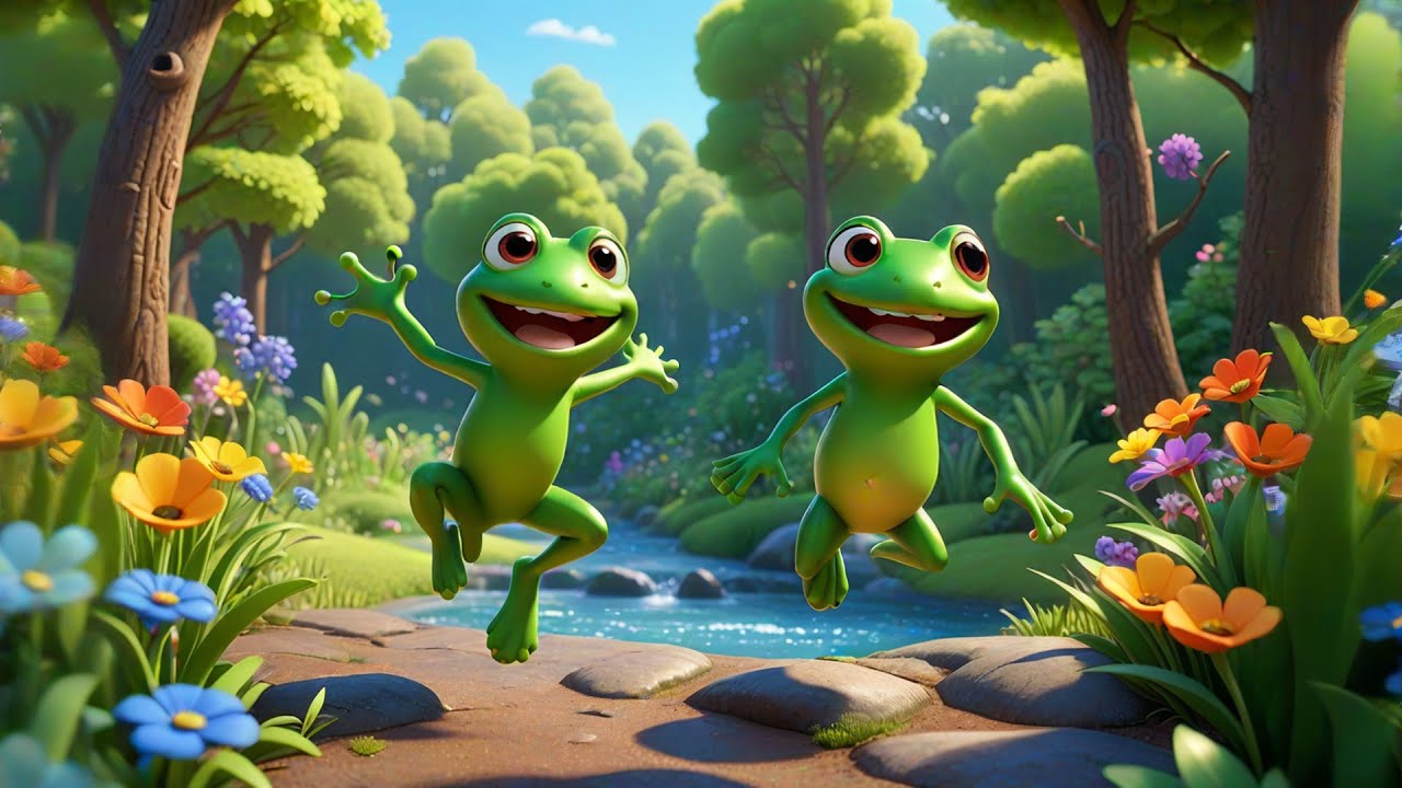 Ten Little Frogs Jumping All Around | Fun Frog Song for Kids | Playful ...