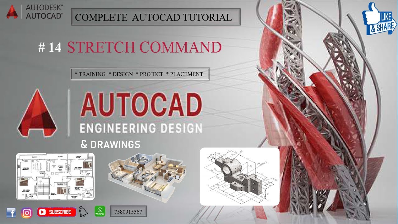 Autocad Tutorial Lecture 14 Stretch Command In Autocad Autocad Autocadhinditutorial Youtube