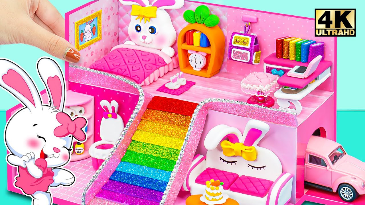 5 Days Make Bunny House with Bedroom, Kitchen, Rainbow Curve Stairs ...