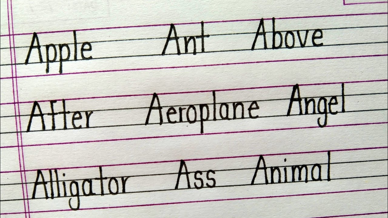 Handwriting improvement practice || Write words starts with A in four ...