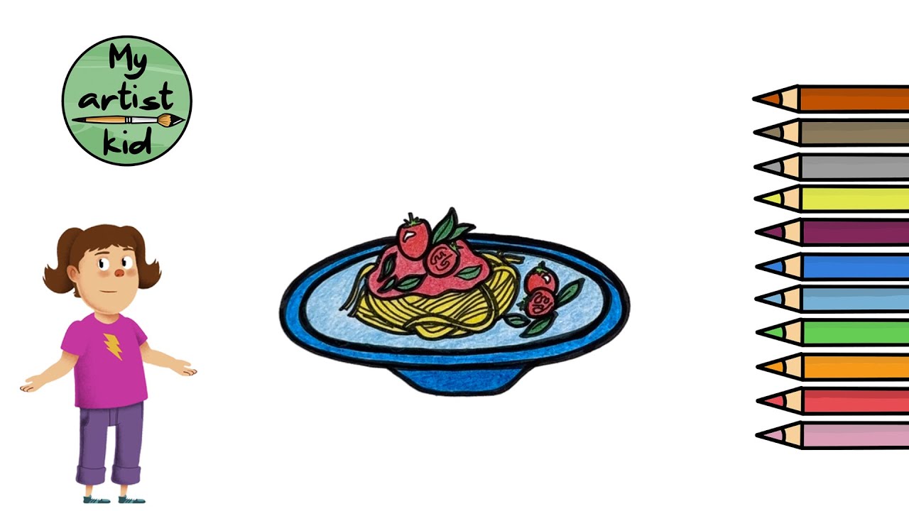 How to Draw Pasta al Pomodoro - Easy drawing, painting and coloring for ...