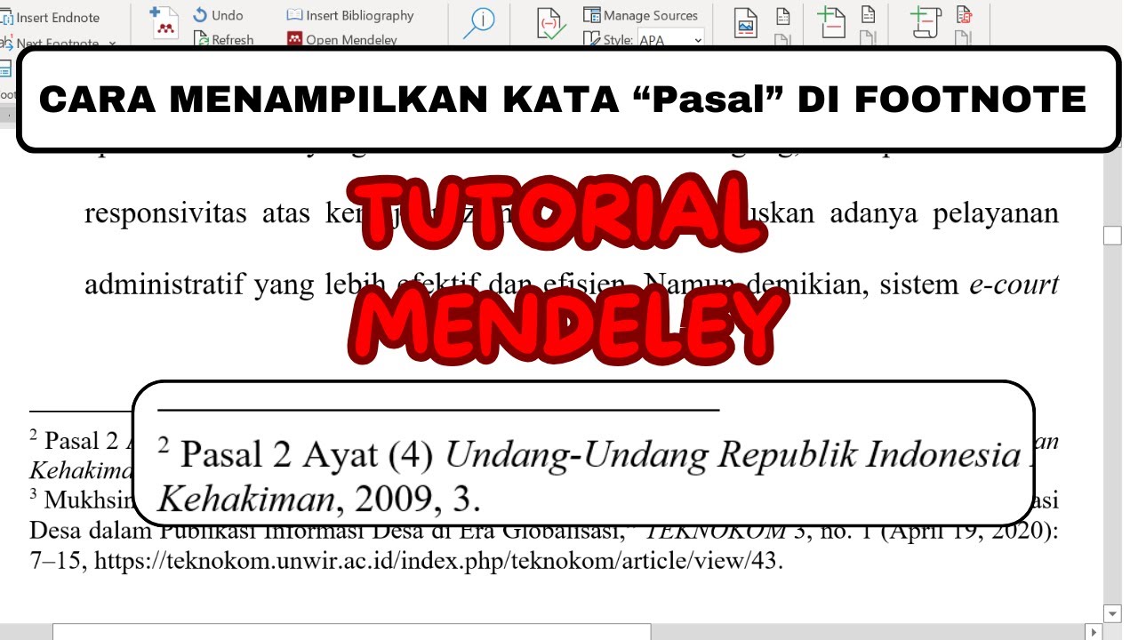 Tutorial Mencantumkan "Pasal" Undang-Undang di Footnote - Mendeley ...