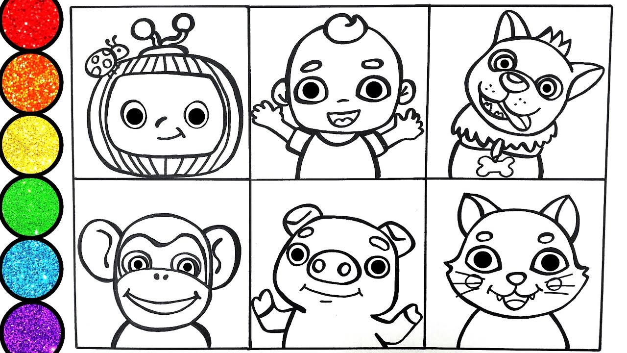 How to Draw Cocomelon Baby and Animals- Simple Glitter Art for kids ...