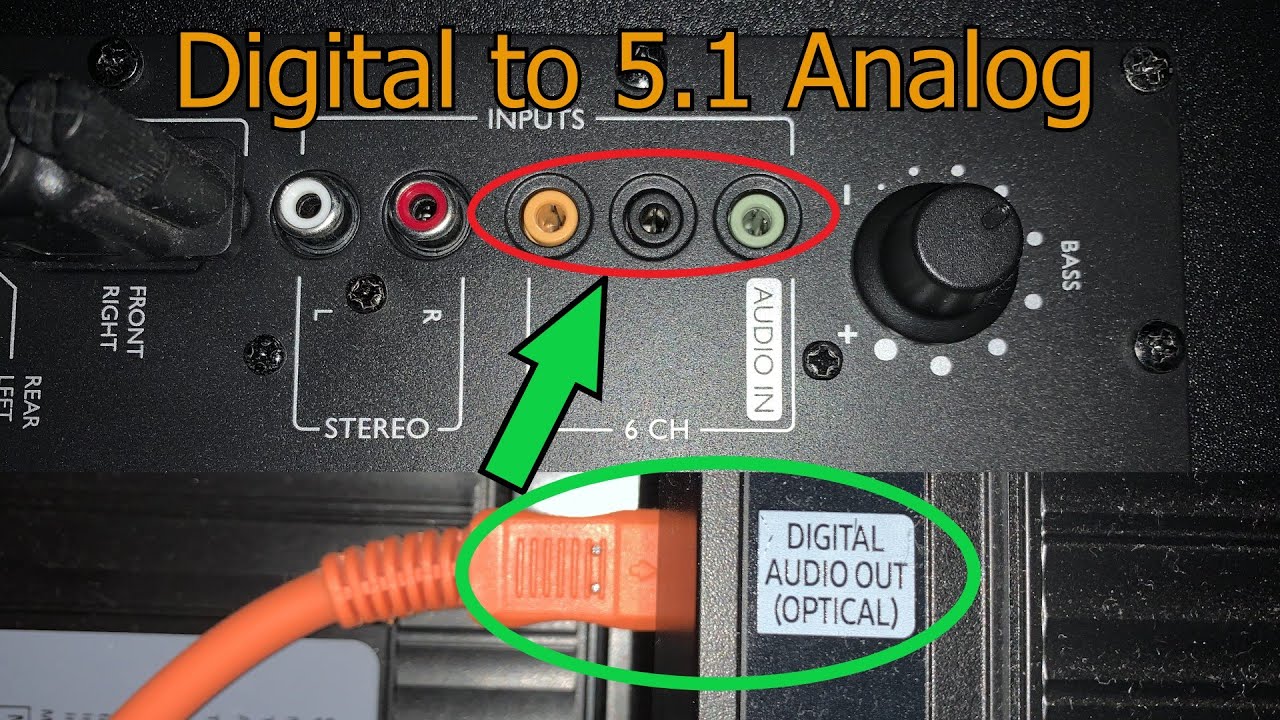 How To Use a 6 Channel 3.5mm Analog Surround Sound System With Optical ...