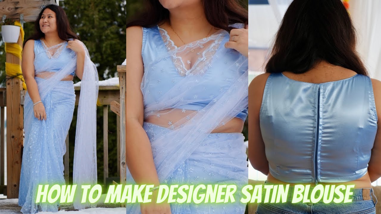 How To Make Designer Satin Blouse Cutting and Stitching|Satin Fabric Blouse|Sleevless|Maina ...