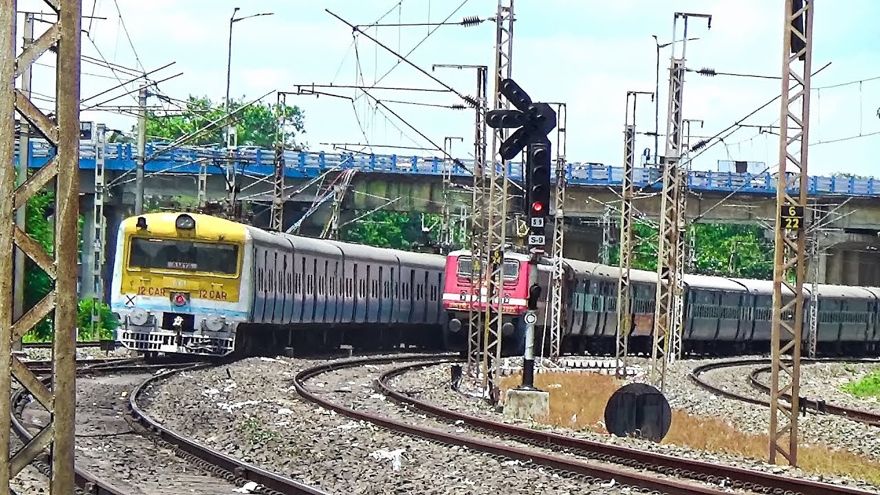 Perfect Train Crossing | Howrah-Amta Local Crossed by Bagha Jatin Fast ...