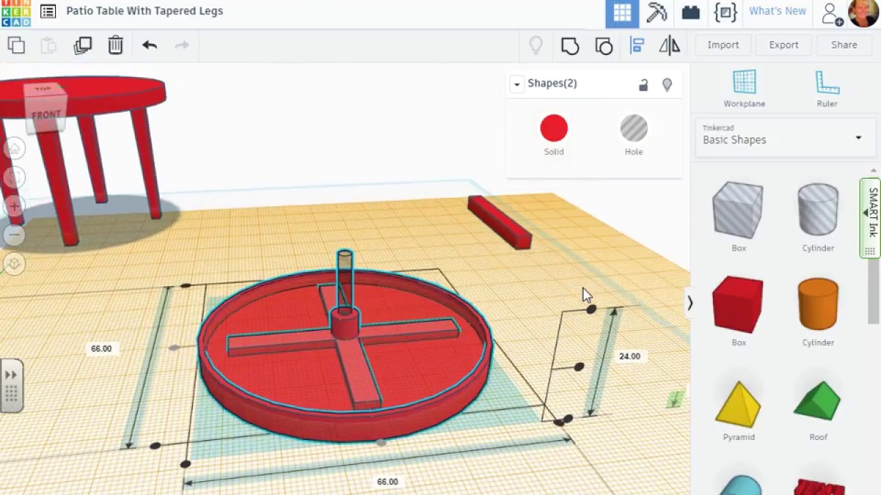 2) Patio Table (underside), TinkerCad Tutorial - YouTube