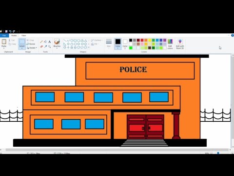 How to draw a Police Station Drawing in Ms paint Easy Steps || Police ...