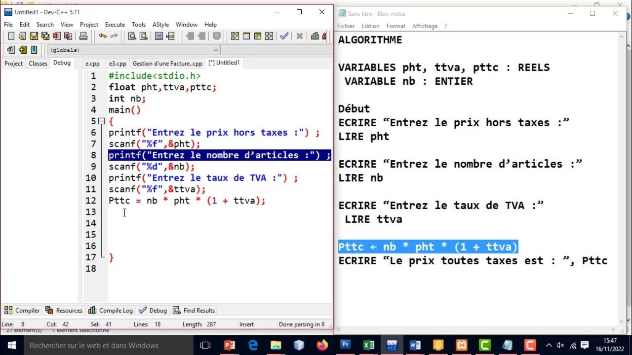 ALGORITHME & LA PROGRMMATION EN LANGAGE C PARTIE 1 - YouTube