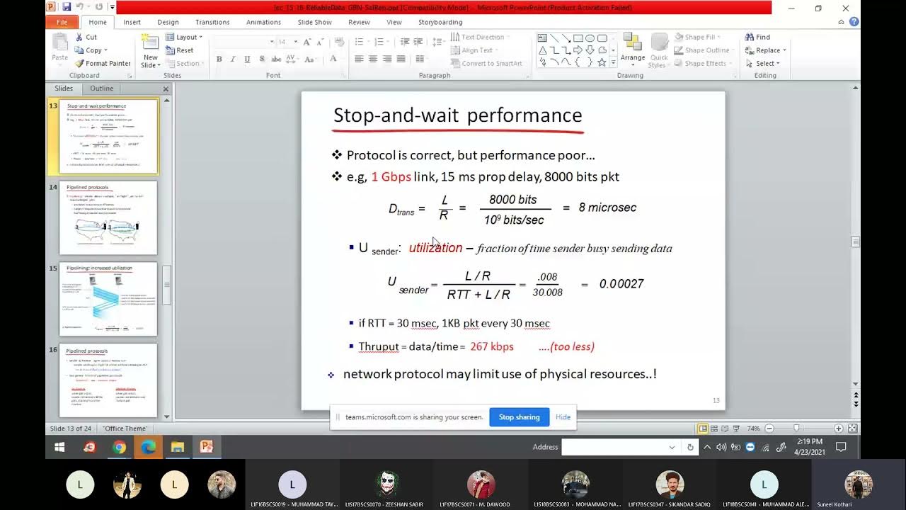 Lecture 13 part 1: Pipeline Protocol (Go back N and Selective Repeat ...