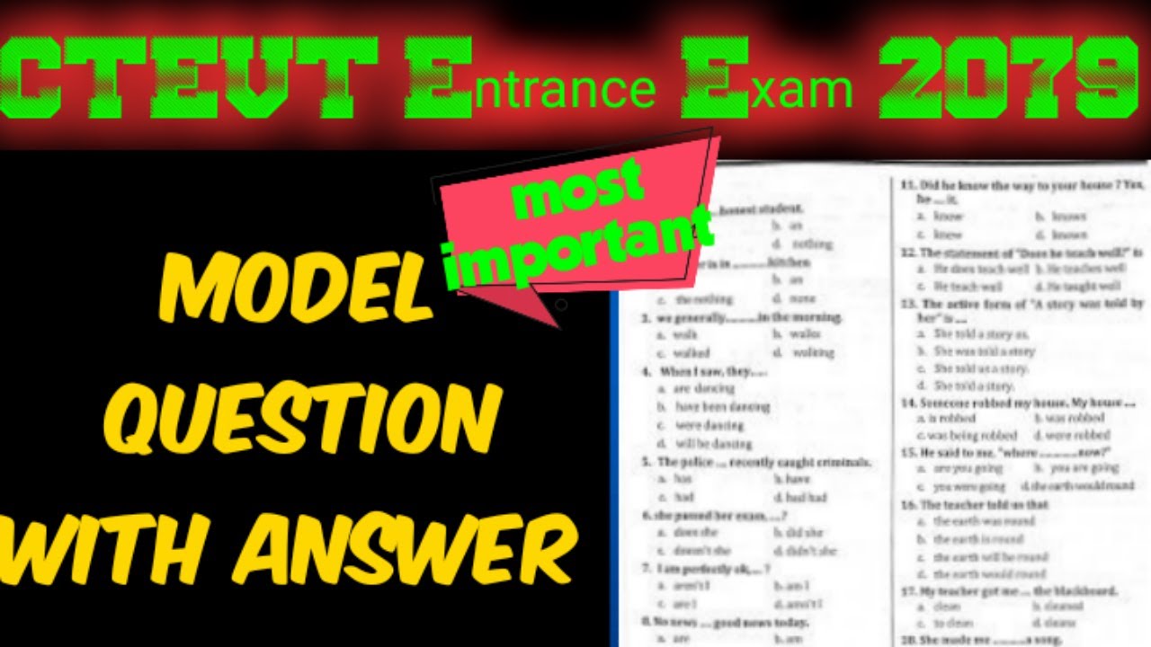 ctevt entrance exam model question 2079।। ctevt entrance model question ...