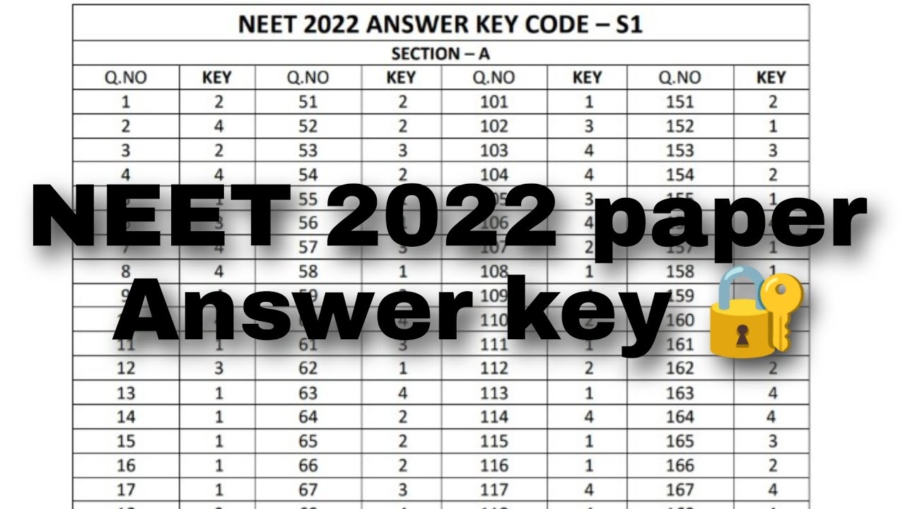 NEET 2022 Answer key Code - S1 #neet2022 #neet #neetanswerkey - YouTube