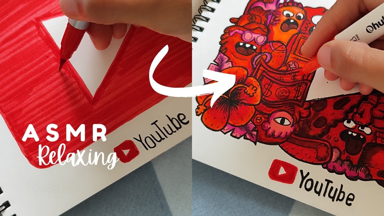 ASMR art: Youtube button | Easy and Creative doodling tutorial when you ...