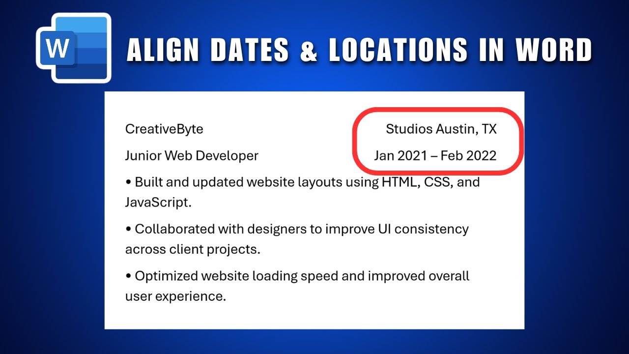 How to Align Dates and Locations on Resume in Word 2026 - YouTube