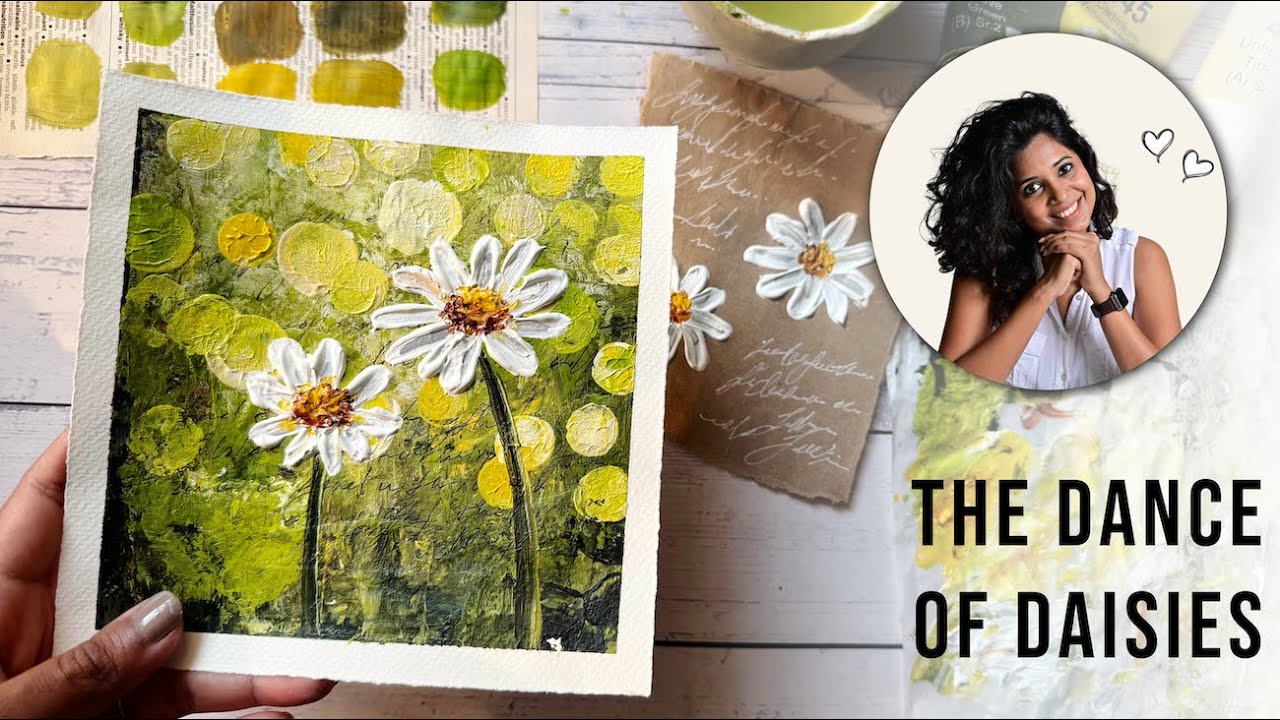 🌼 The Dance of Daisies | Easy Daisy Flower Painting in Mixed Media 🌼 ...