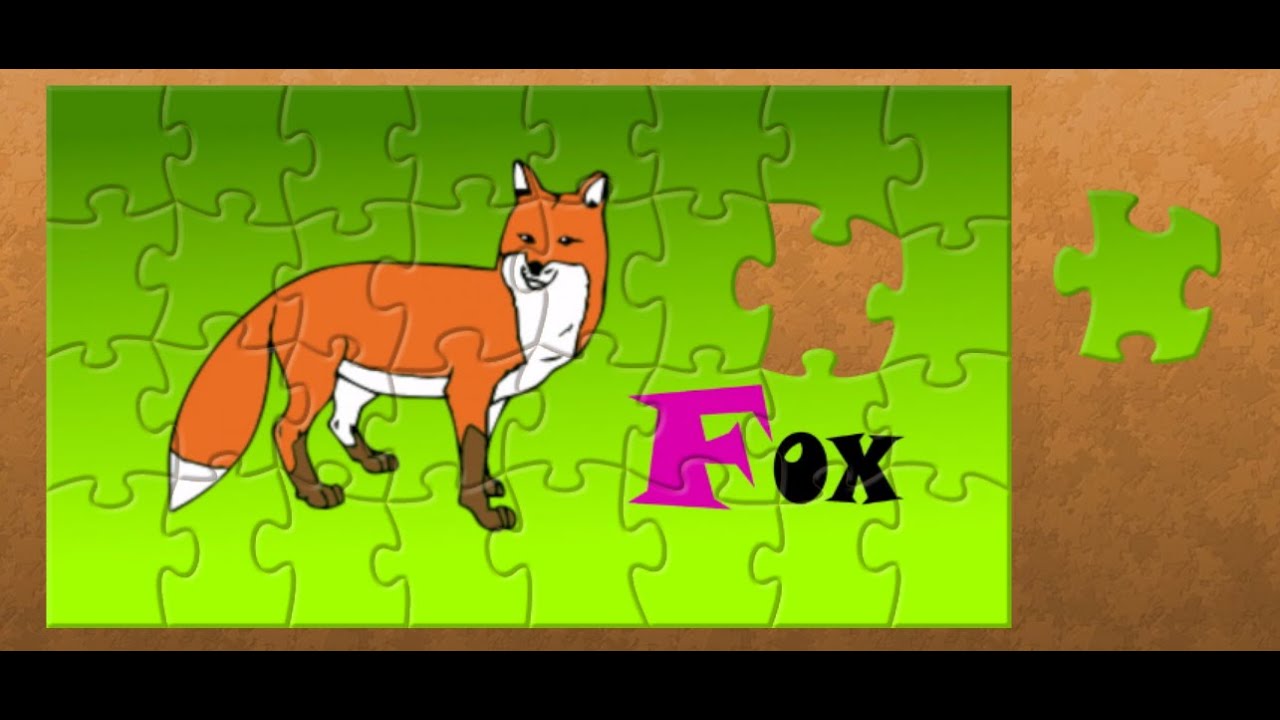 Learn English Words F for Fox . A Fun Jigsaw Puzzle for Kids. - YouTube