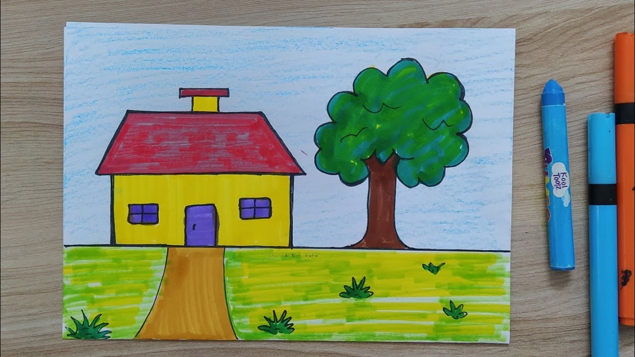 How To Draw House Easy || Very simple house drawing for kids and ...