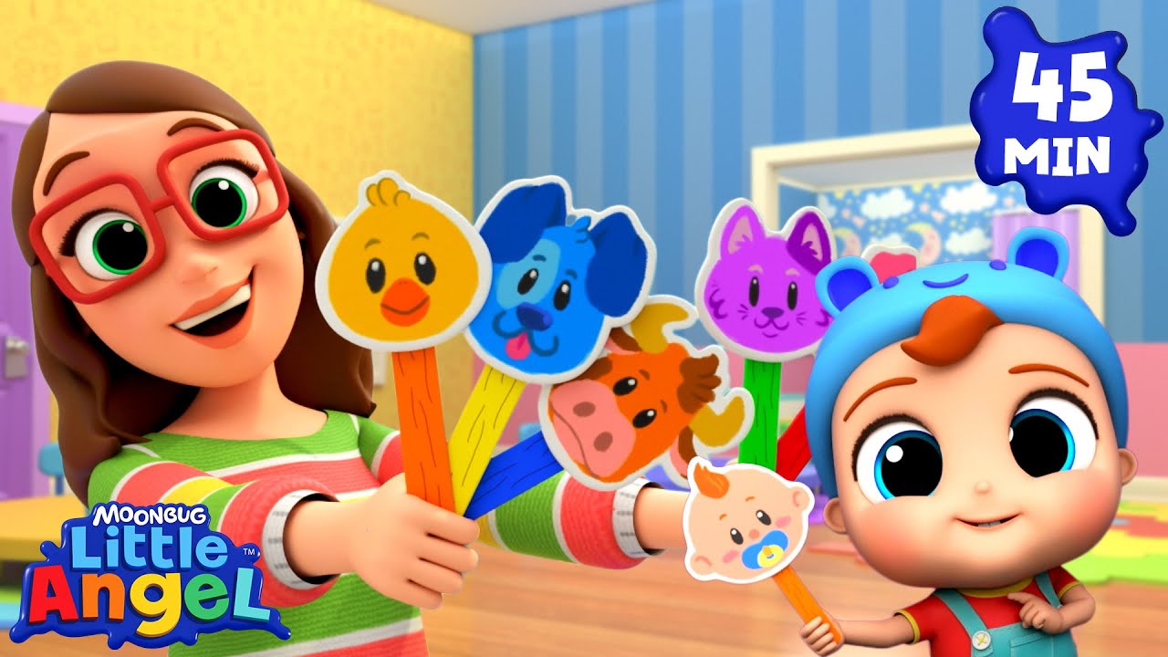 Finger Family Puppet Show at School! 🎭👪 | Little Angel | Moonbug Kids ...
