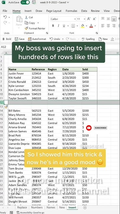 Inserting multiple rows at once with this shortcut. #Excel #Spreadsheets #tutorial #exceltricks ...