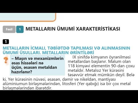 9 cu sinif Kimya mövzu 1.Metallarin ümumi xarakteristikası dərs izahı və tapşırıqlarin həlli