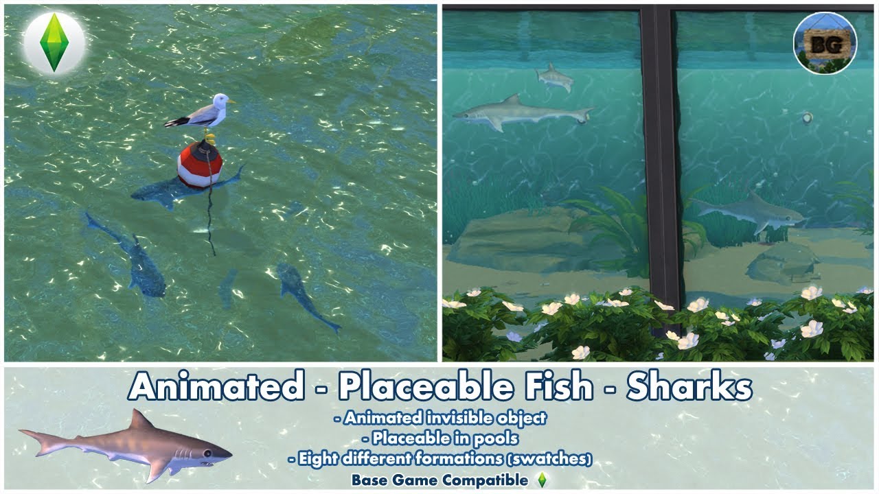 Bakies The Sims 4 Custom Content: Animated - Placeable Fish - Sharks 🦈 ...