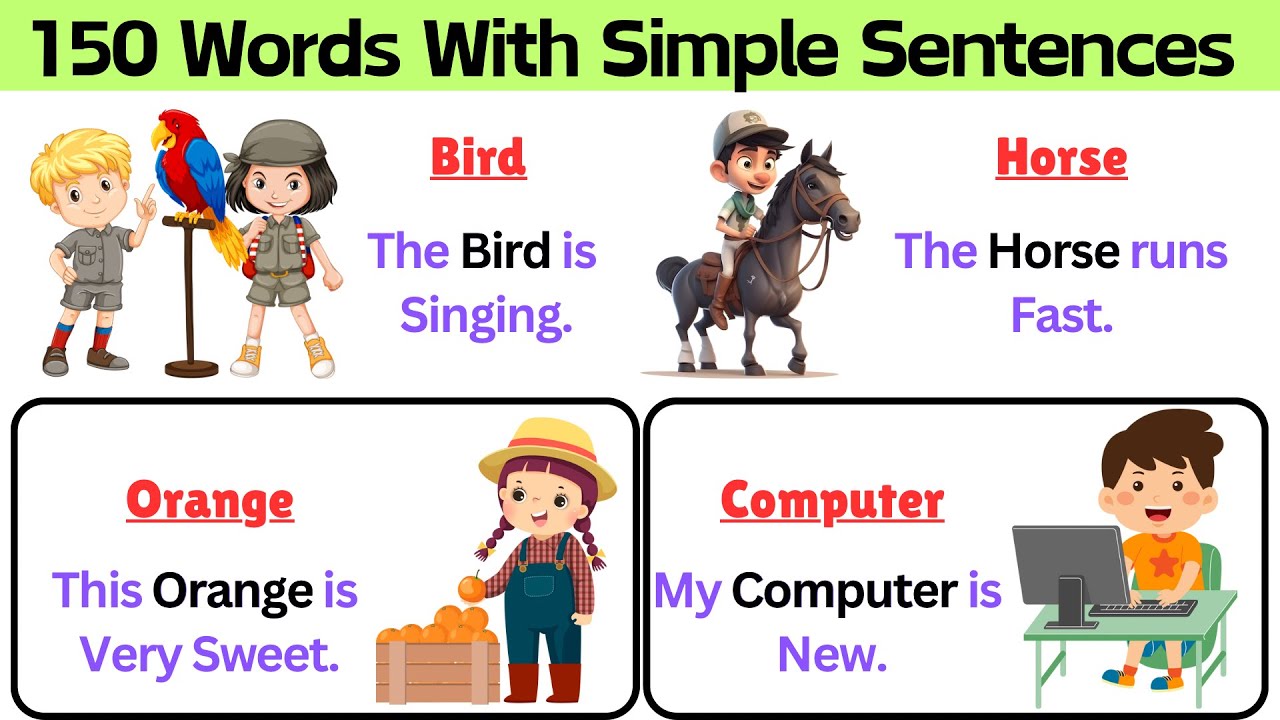150 Easy Words and Sentences for Kids | Learn English Vocabulary with ...