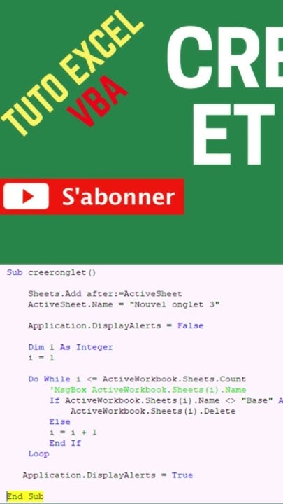 Tuto VBA Excel : créer, renommer et supprimer des onglets avec le programme VBA - YouTube