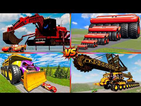 The Battle of the Giant Machines 💢Giant Mutants 🚁 Tiles Hop EDM Rush 🎶 Zoombie Mcqueen 🆚 School Bus