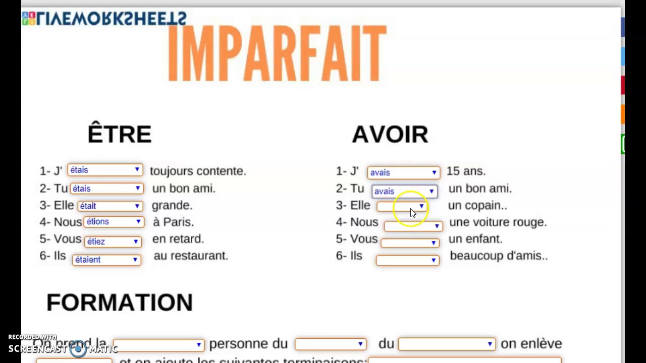 L'IMPARFAIT FICHE - YouTube