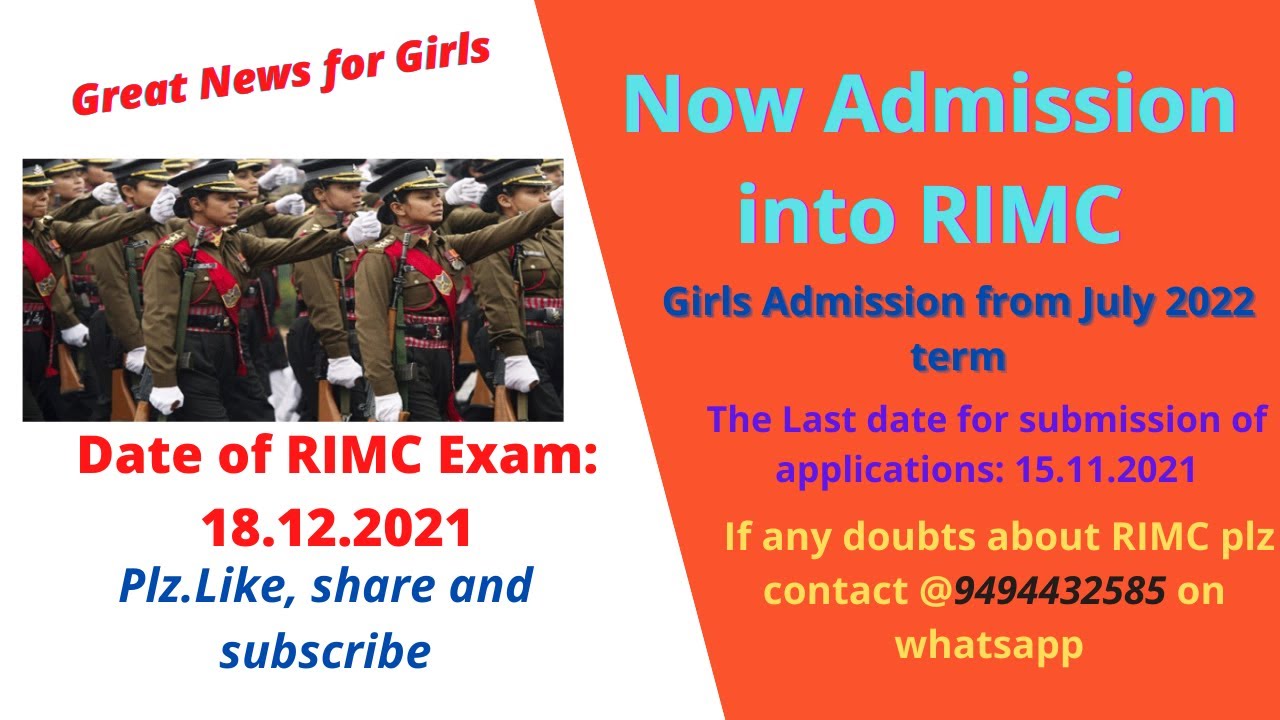 #RIMC-2021# Now Girls allowed admission in RIMC-Dec-2021 for July 2022 ...