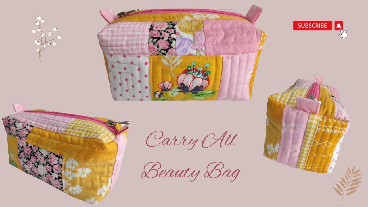 DIY Carry All Beauty Bag | Sewing Idea for Leftover Fabrics | Boxy Bag ...