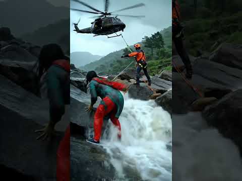 helicopter arrives to rescue people from a flood-hit village amid heavy rain🚀 #trending #shorts