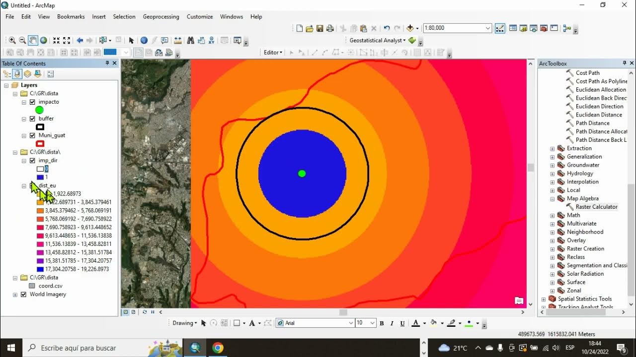 Operadores de distancia Euclidean distance / Eucleidean direction y Buffer en Arcmap - YouTube
