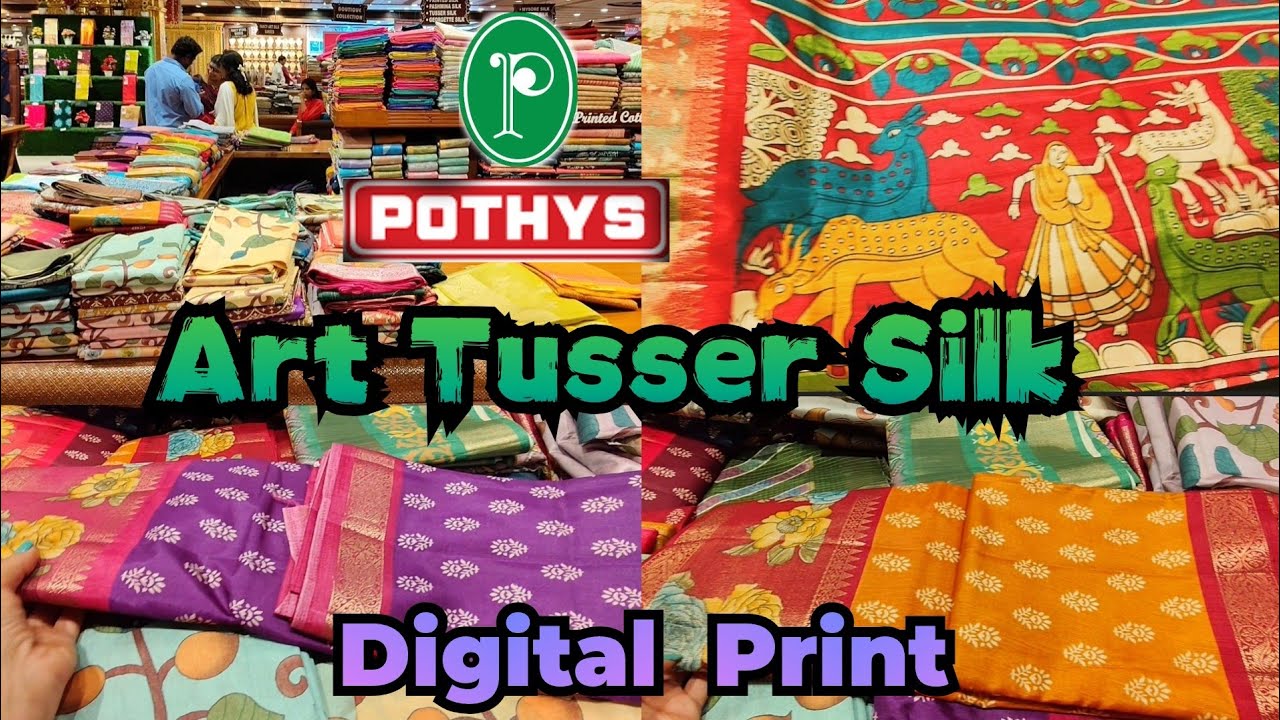 Pothys, cbe.Tusser Art Silk Sarees.Digital print,Art work.party ...