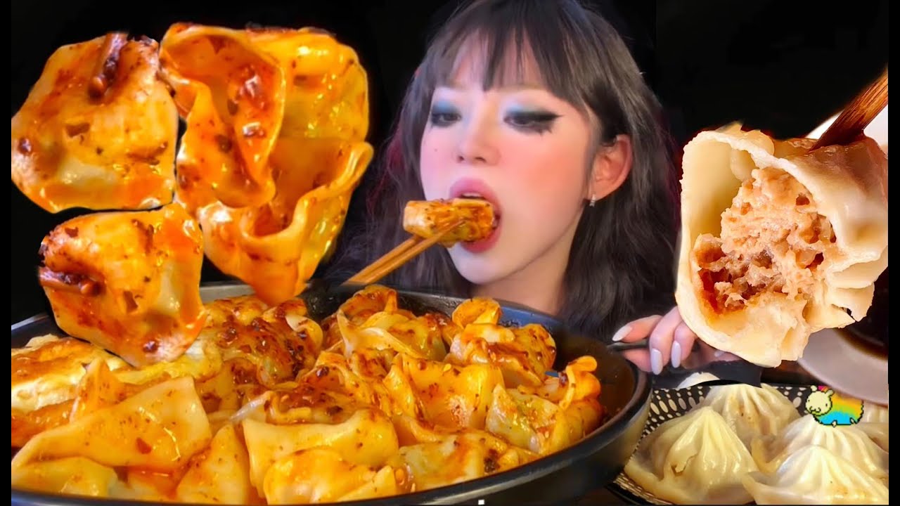 「小可愛吃播」ASMR MUKBANG｜紅油抄手 罐湯小籠包 Red Oil Chao Shou Shanghai Xiao Long Bao ...