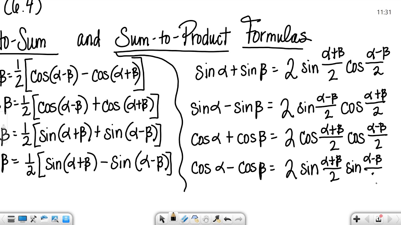MTH113 Product to Sum and Sum to Product Formulas 6 4 - YouTube